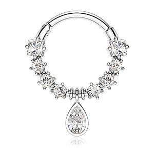 Melighting 16G Septum Jewelry Teardrop Dangle Septum Rings Women 316L Stainless Steel Clear CZ Daith Earrings Helix Earrings Cartilage Tragus Earring Piercing Jewelry for Men