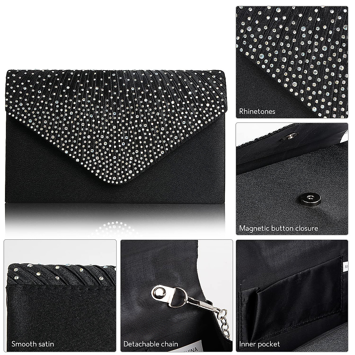BBjinronjy Clutch Purse for Women Evening Bags for Women Formal Wedding Party Cocktail Prom Crossbody Purse Evening Handbags (Black)