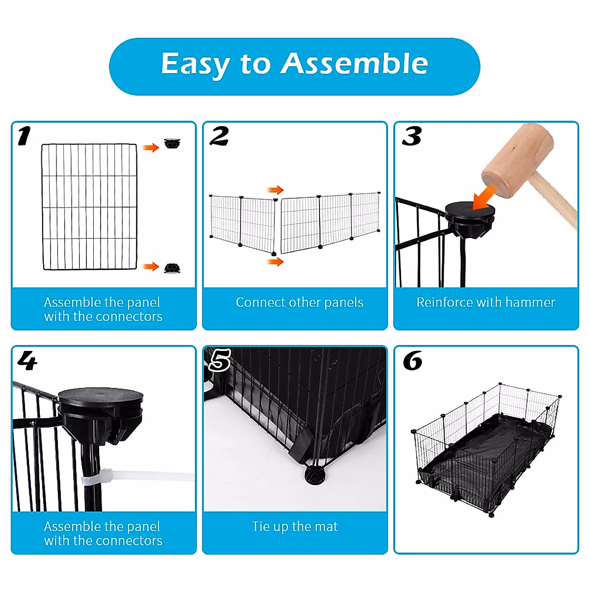 CheeFun Guinea Pig Cages: 8 Sq Ft Expandable Small Animal Cage for Rat Rabbit Ferret Bunny Chinchilla Hedgehog Lizard Indoor Outdoor - 12pcs Pet Panels (Black)