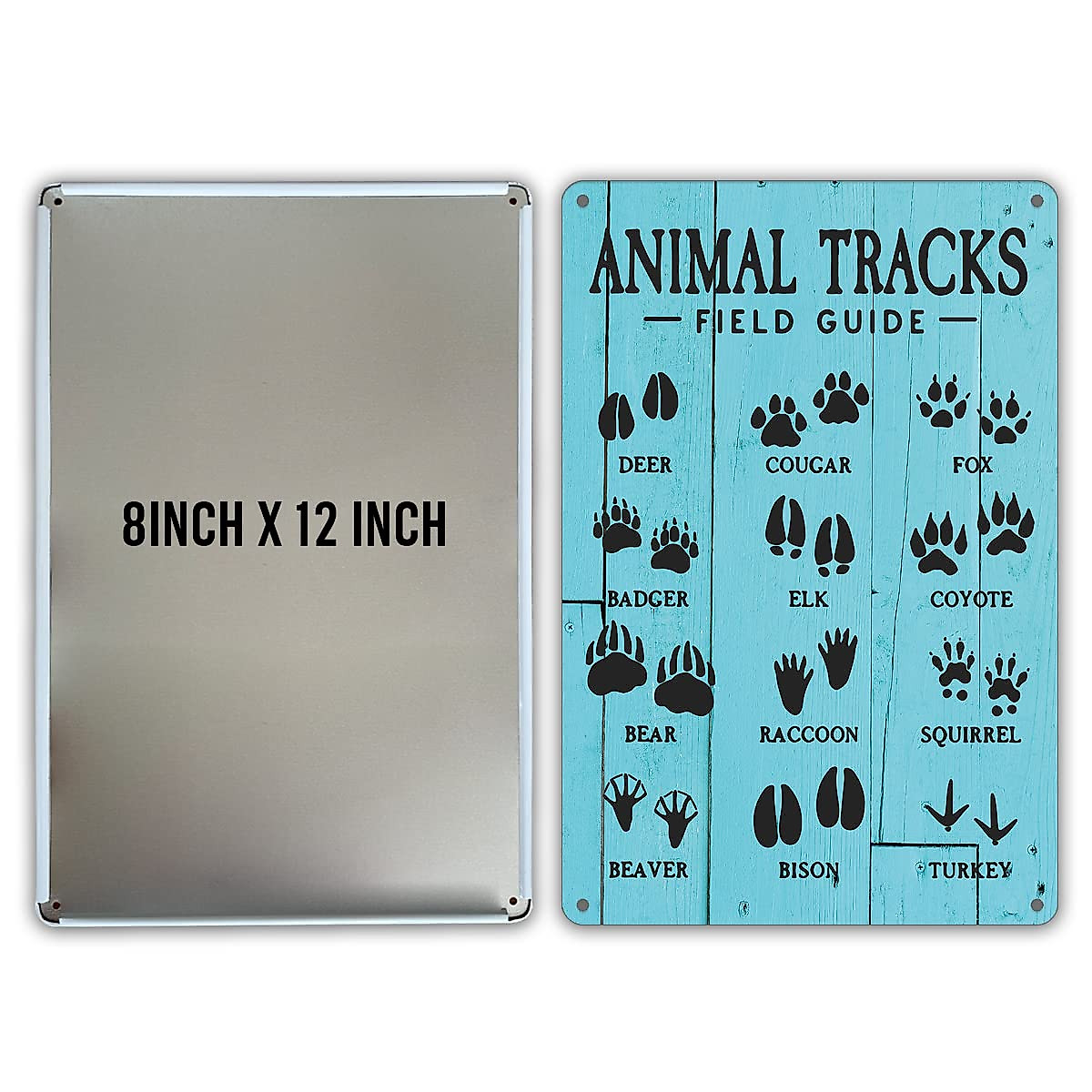 Funny Blue Animal Tracks Field Guide Metal Tin Sign Wall Decor Rustic Retro Educational Poster Sign for Home Office Nursery Bedroom Decor Gifts