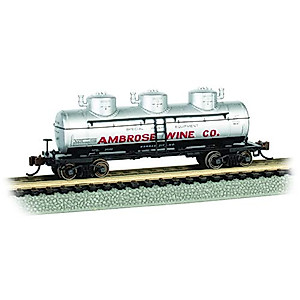 Bachmann Trains - 3-Dome Tank CAR - Ambrose Wine CO. #7501 - N Scale, Silver