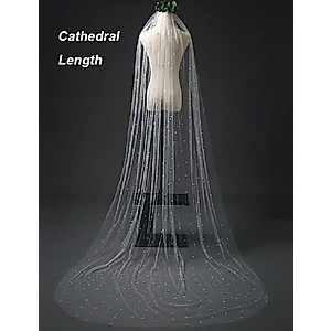 Elawbty 1 Tier Pearl Cathedral Length Wedding Bridal Veil With Metal Comb White F55
