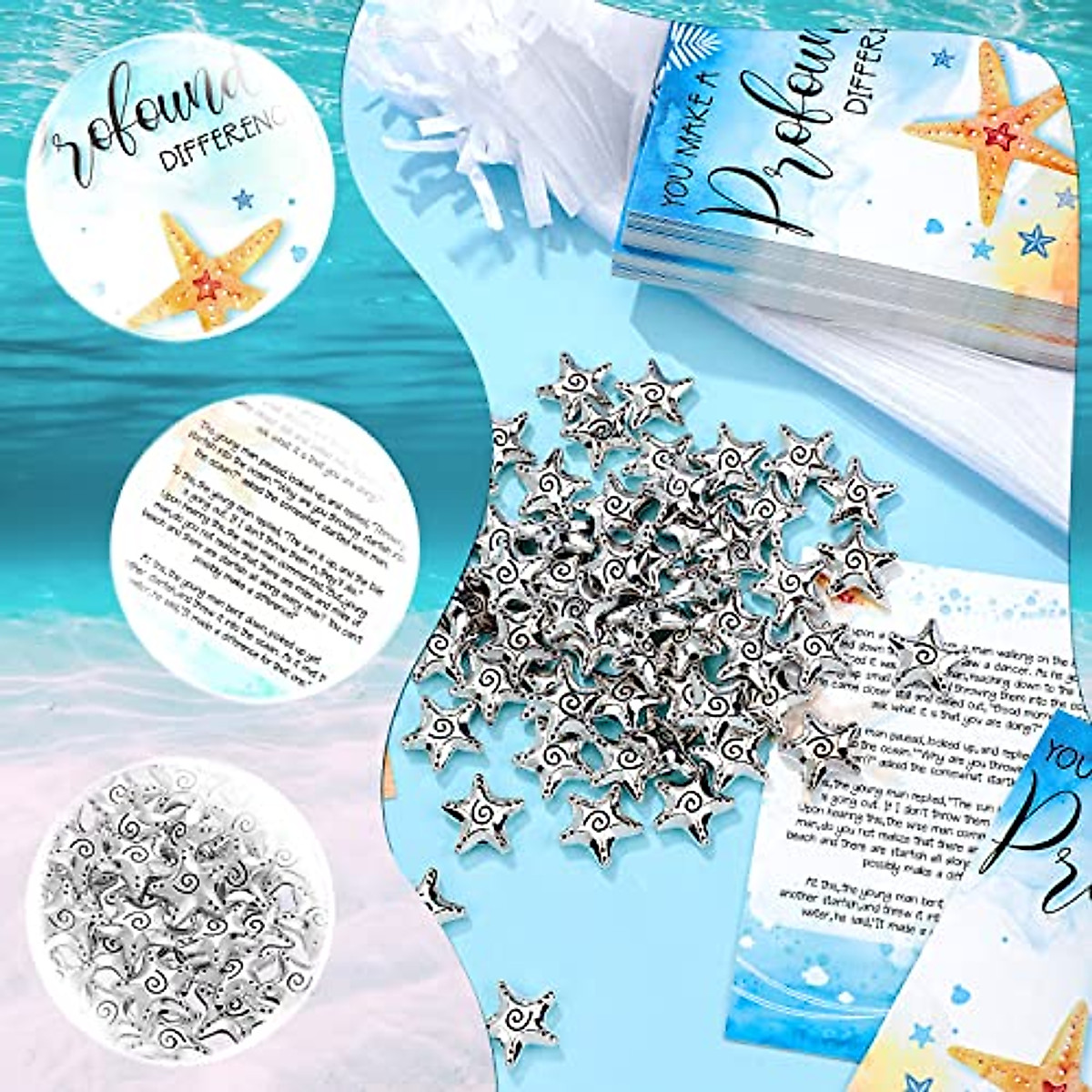 180 Pcs Starfish Story Gifts Mini Keepsake Appreciation Notecards Set Christmas Employee Appreciation Gifts Drawstring Bags and Starfish Charms for Teachers Women Men (Elegant Style)