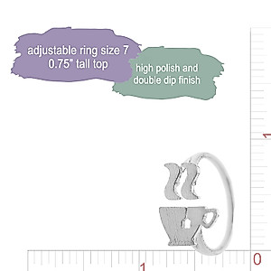 Spinningdaisy Handcrafted Brushed Metal Steamy Coffee Latte Cup Ring Silver