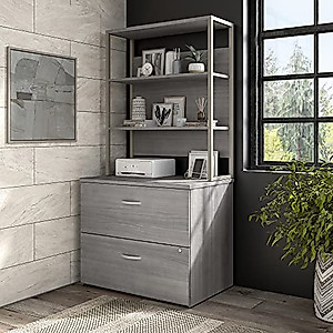 Bush Business Furniture Hybrid 2 Drawer Lateral File Cabinet with Shelves, Platinum Gray