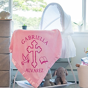 Custom Catch Personalized Baptism Baby Blanket Gift - Boy or Girl Christening - Name and Date (2 Text Lines)