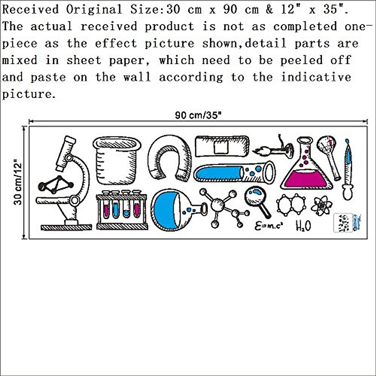 BIBITIME Science Laboratory Wall Decals Vinyl Chemical Element Tool Stickers for School Classroom Nursery Bedroom Children Student Study Teens Kids Room Decor DIY Home Art Decorations