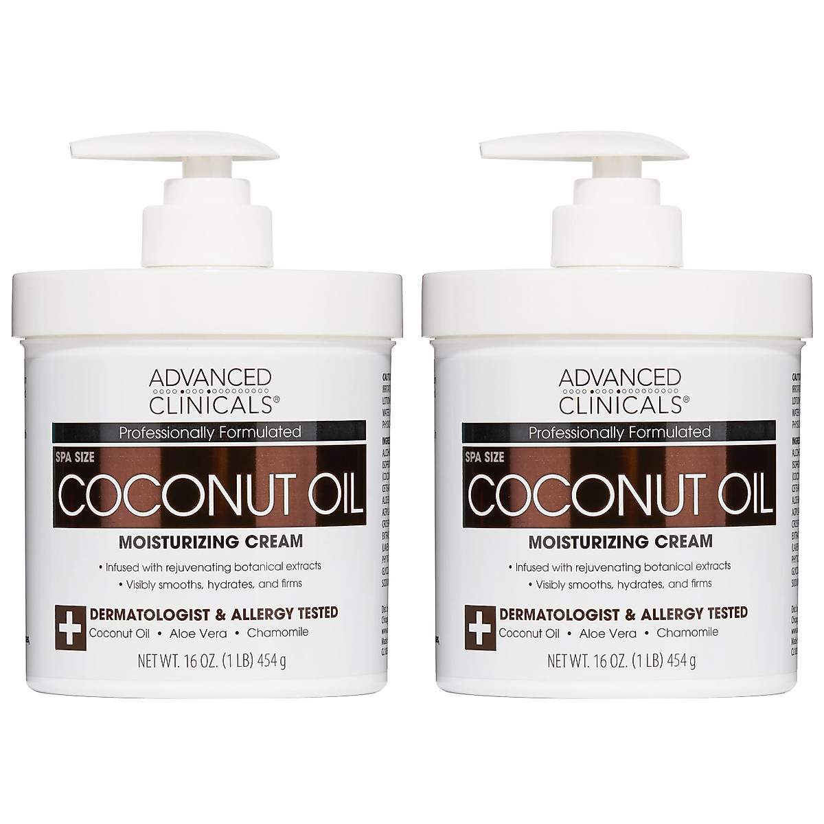 Advanced Clinicals Coconut Body Lotion Moisturizing Cream & Face Lotion For Women & Men | Coconut Lotion | Natural Coconut Oil Cream Skin Care Moisturizer Body Butter Balm For Dry Skin, 16Oz, 2-Pack