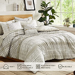 WRENSONGE Plaid Spliced King Comforter Set, 8 Pieces, Light Grey, 102"x 90"