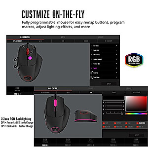 Cooler Master SGM-2007-KLON1 MasterMouse MM520 Claw Grip Gaming Mouse, 7 Buttons, RGB LED 3 Zone Light, On-The-Fly DPI 12000, Lag-Free