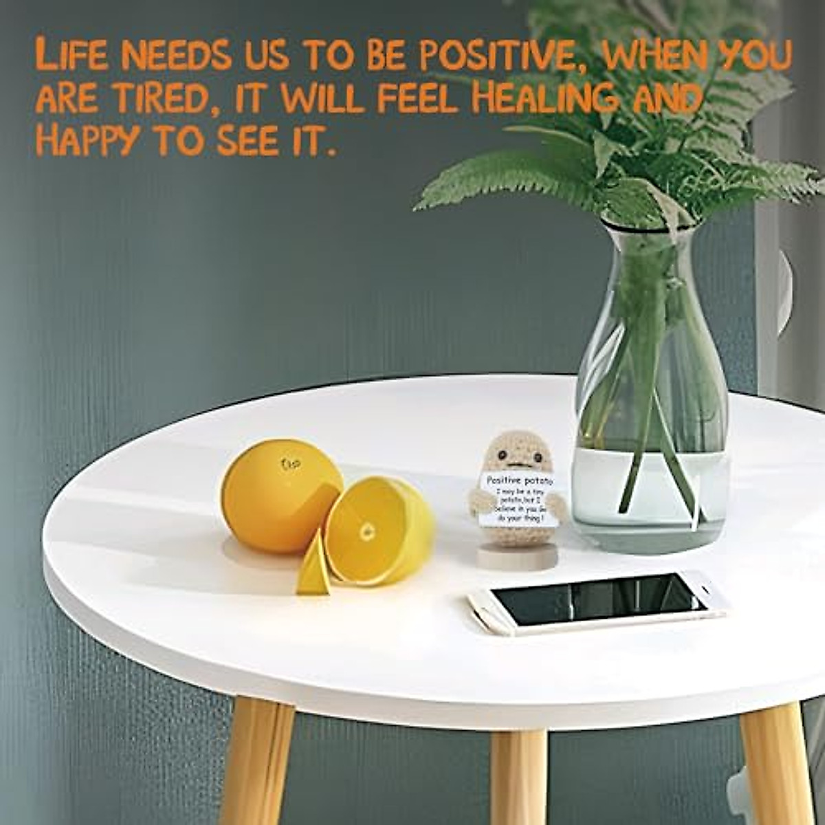 Uisky AA Mini Funny Positive Energy Potato Car Accessories Dashboard Decorations,Knitted Toy with Encouragement Card Creative,Car Interior Gift for People Who Love Cute Things.