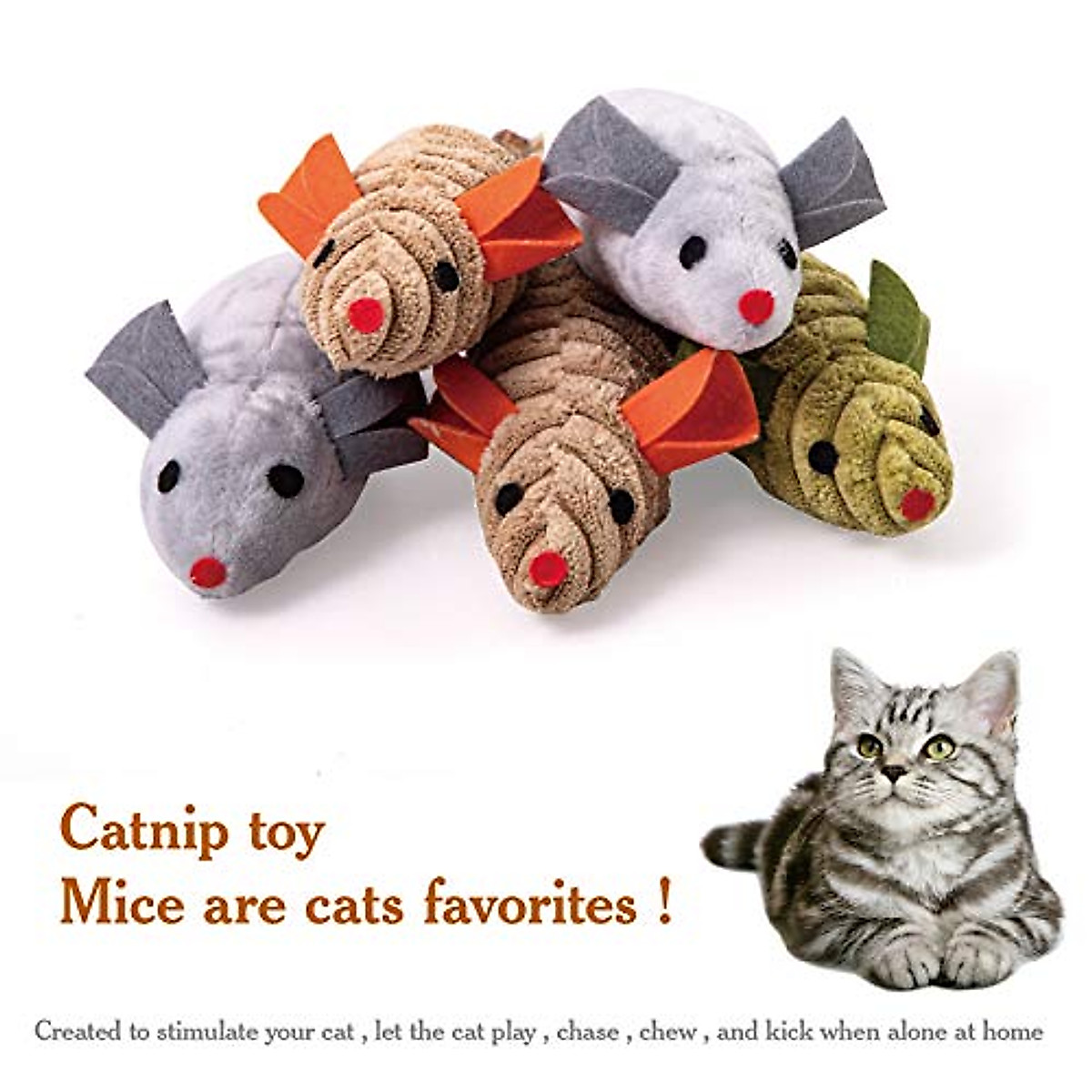 PEEKAB 5Pcs Catnip Toy Oirganic Silvervine Toys Plush Cat Chew Interactive Toys Cat Mice & Animals Toys for Indoor Cats and Kittens Over 6 Months Old (Multicolor 5Pcs Mice)