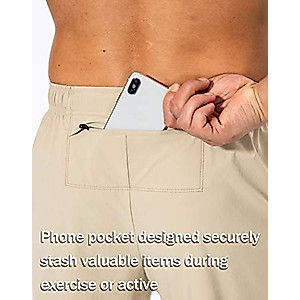 Pudolla Men's Workout Athletic Pants Elastic Waist Jogging Running Pants for Men with Zipper Pockets(Khaki XX-Large)