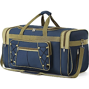 Travel Duffle Bags for Men Weekender Over Night Carry On Bag Lightweight Extra Large Oxford Duffel Gym Sturdy Luggage Water-proof for Men & Women 26" (Blue Gold)