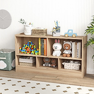 IFANNY Toy Storage Organizer, 2-Tier Kids Bookshelf, 5 Cube Kids' Bookcases, Cabinets & Shelves, Wooden Toy Shelf Organizer, Small Book Shelf for Kids Rooms, Playroom, Classroom, Nursery (Natural)