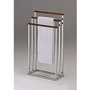 Kings Brand Furniture - Chrome Metal/Walnut Wood Freestanding Towel Rack Stand