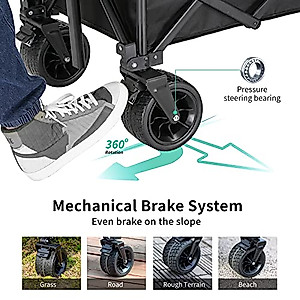 EchoSmile Collapsible Folding Wagon Cart, Beach Wagon for Sand with Big Wheels, Heavy Duty 400lbs Capacity Utility Wagon, Portable Garden Cart with Adjustable Handle, Foldable Grocery Wagon for Sports