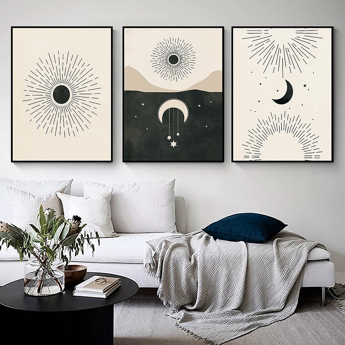 Abstract Line Wall Art Print Moons Celestial Line Art Boho Sun Moon Stars Canvas Wall Art Abstract Line Art Poster Minimalist Wall Art Prints Poster Wall Picture for Living Room Decor No Frame
