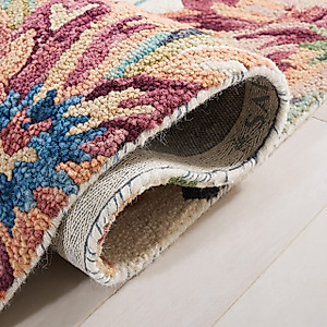 SAFAVIEH Blossom Collection Area Rug - 6' Square, Ivory & Plum, Handmade French Country Floral Wool, Ideal for High Traffic Areas in Living Room, Bedroom (BLM467A)