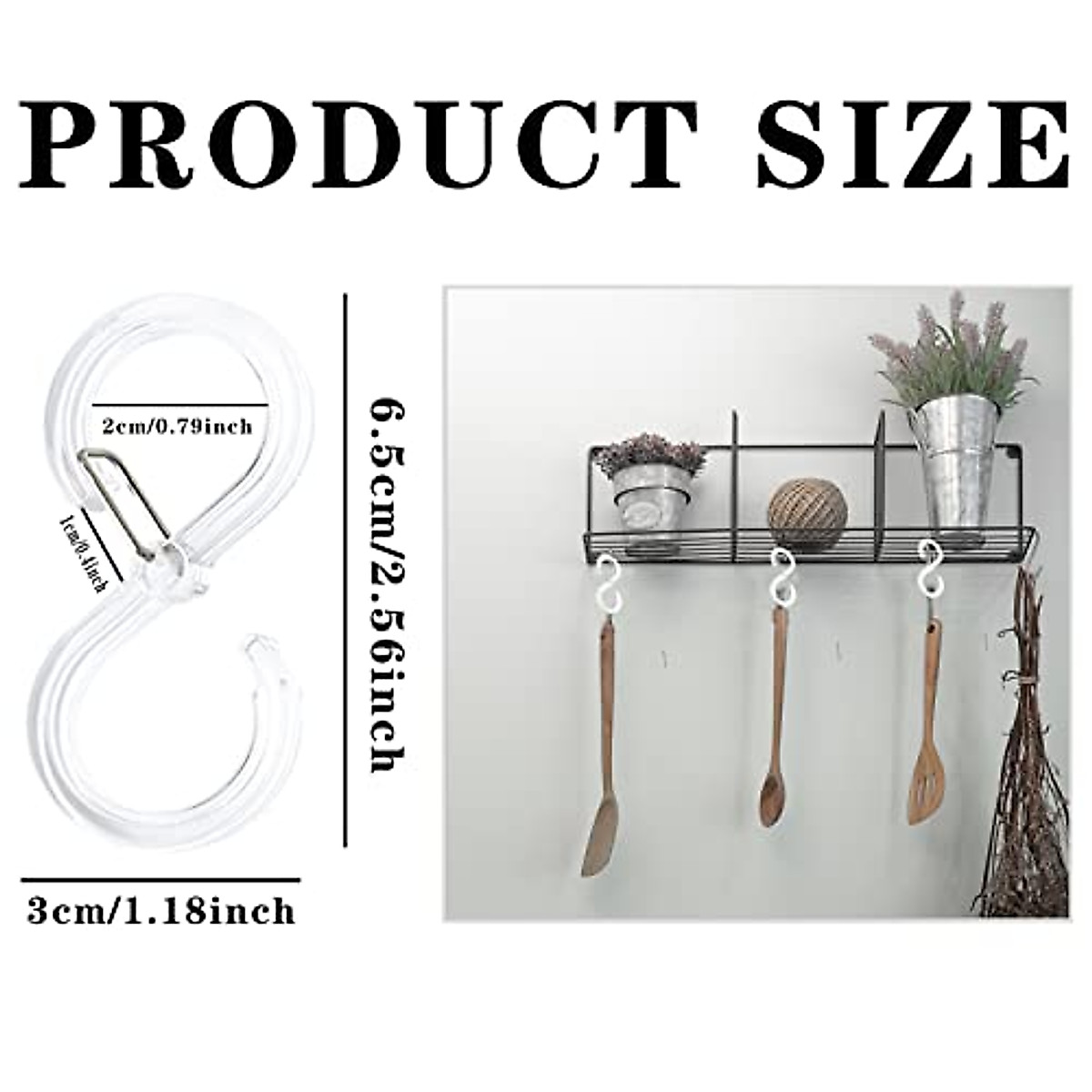 S Hooks with Safety Buckle for Hanging, Anti-Drop S Shaped Hooks, Heavy Duty Rustproof S Hangers for Kitchen Utensil, Closet Rod, Bathroom (32, Clear)