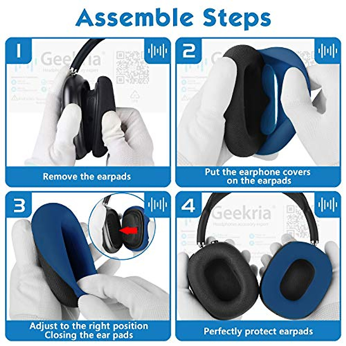 Geekria Silicone Earpad Covers Compatible with AirPod Max, Earpad Protector/Earphone Covers/Earpad Cushion/Ear Pad Covers/Headphone Covers, Easy Installation No Tool Needed (Dark Blue)