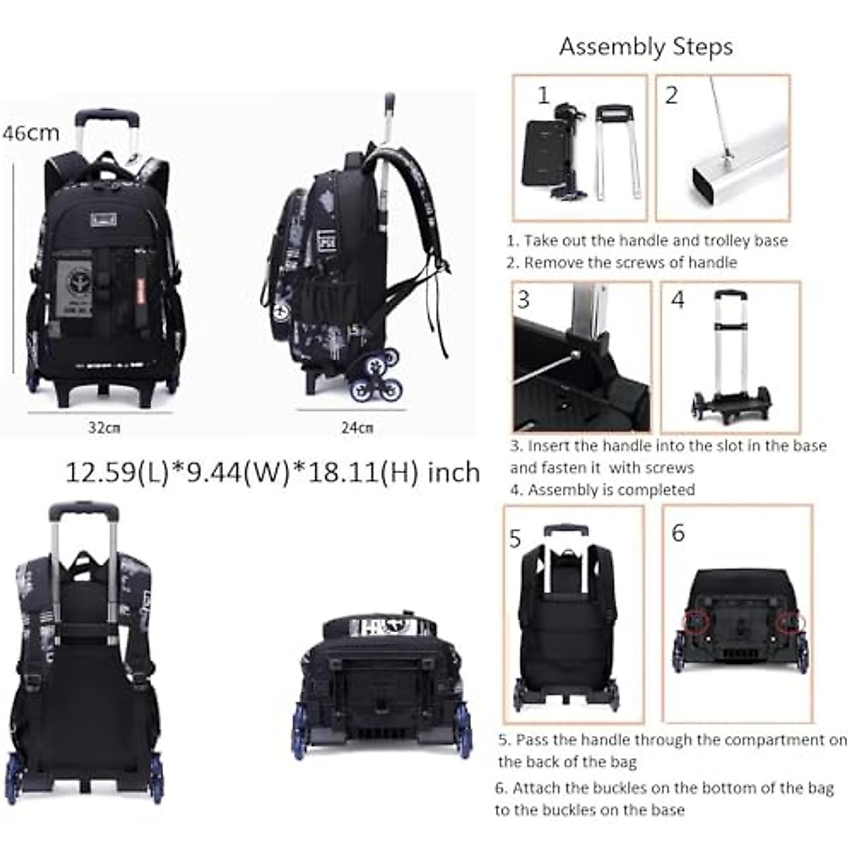 ETAISHOW Camo Rolling Backpack for Boys Kids Backpack with Wheels Wheeled Bookbag Trolley School Bag