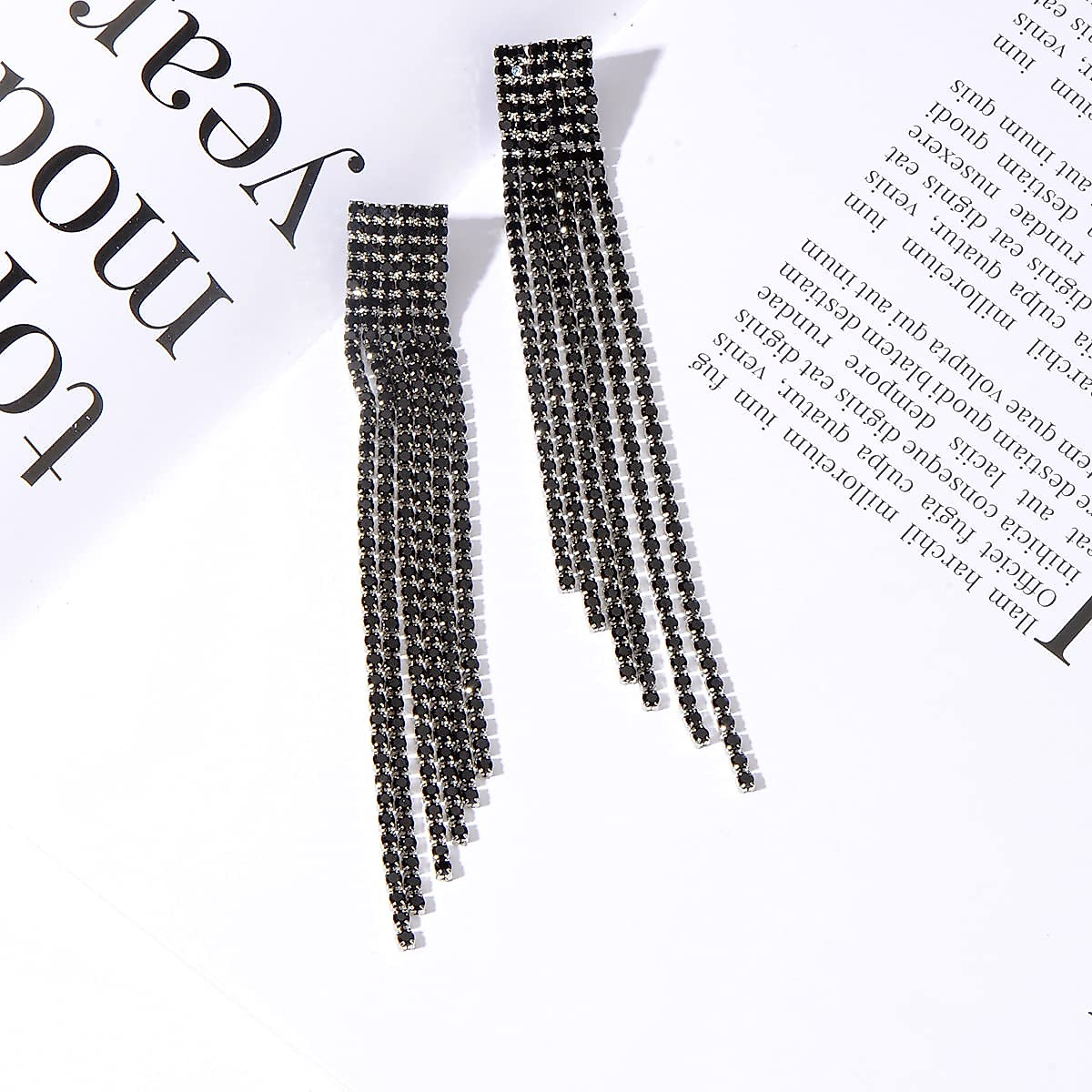 Black Rhinestone Earrings Bracelet Set - Women‘s Sparkling Sterling Silver Extra Long Waterfall Tassel CZ Crystal Statement Studs Earrings with Bracelet Bridal Jewelry Set Simulated Diamond Earrings for Bride Bridesmaids