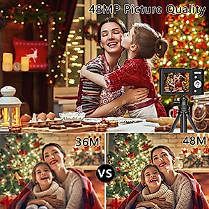 Digital Camera, FHD 48.0 MP Vlogging Camera Mini Camera Kids Camera Video Camera Pocket Camera with 32GB TF Card Autofocus 16X Digital Zoom, Compact Portable Camera for Kids Students Teenager-Black