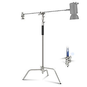 NEEWER C Stand with Boom Arm Pro 100% Stainless Steel, Air Cushion Heavy Duty Photography Light Stand Max Height 10.8ft/330cm, 4.2ft/128cm Holding Arm, 2 Grip Head for Monolight Softbox Reflector