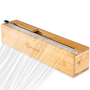 Mainstream Source® Bamboo Wrap Dispensers – Foil and Plastic Wrap Organizer Set for 12 Inch with Extended Cutters and Labels, Works as Foil, Plastic Wrap, Parchment, or Wax Paper Holder (1pc)
