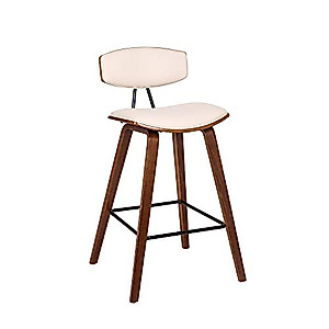 Armen Living Fox Multi Color Option Faux Leather Kitchen Barstool with Walnut Wood Frame and Black Powder Coated Footrest, 26" Counter Height, Cream,LCFOBAWACR26