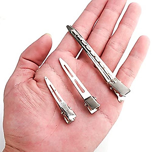 65Pcs Duck Billed Hair Clips for Styling Sectioning, Metal Silver Alligator Clips for Women, 3 Sizes for Roller, Pin Curl Loc Clips for Retwist, Salon, Barber, Bows DIY