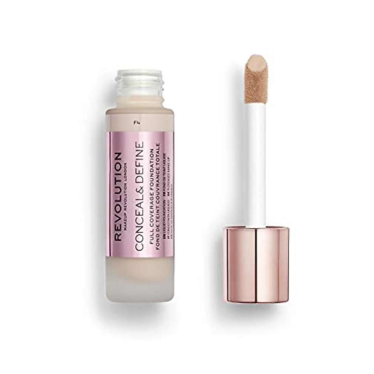 Makeup Revolution Conceal & Define Foundation, Cream Foundation Makeup, Full Coverage, For Light Skin Tones, Vegan & Cruelty-Free, F4, 23ml