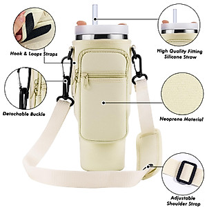 URSKYTOUS 4Pcs Stanley Cup Holder with Strap for Stanley 40oz Tumbler Water Bottle Carrier Bag Holder Accessory for Stanley Quencher H2.0 Flowstate, Stanley Adventure Quencher 40 oz Tumbler (Apricot)