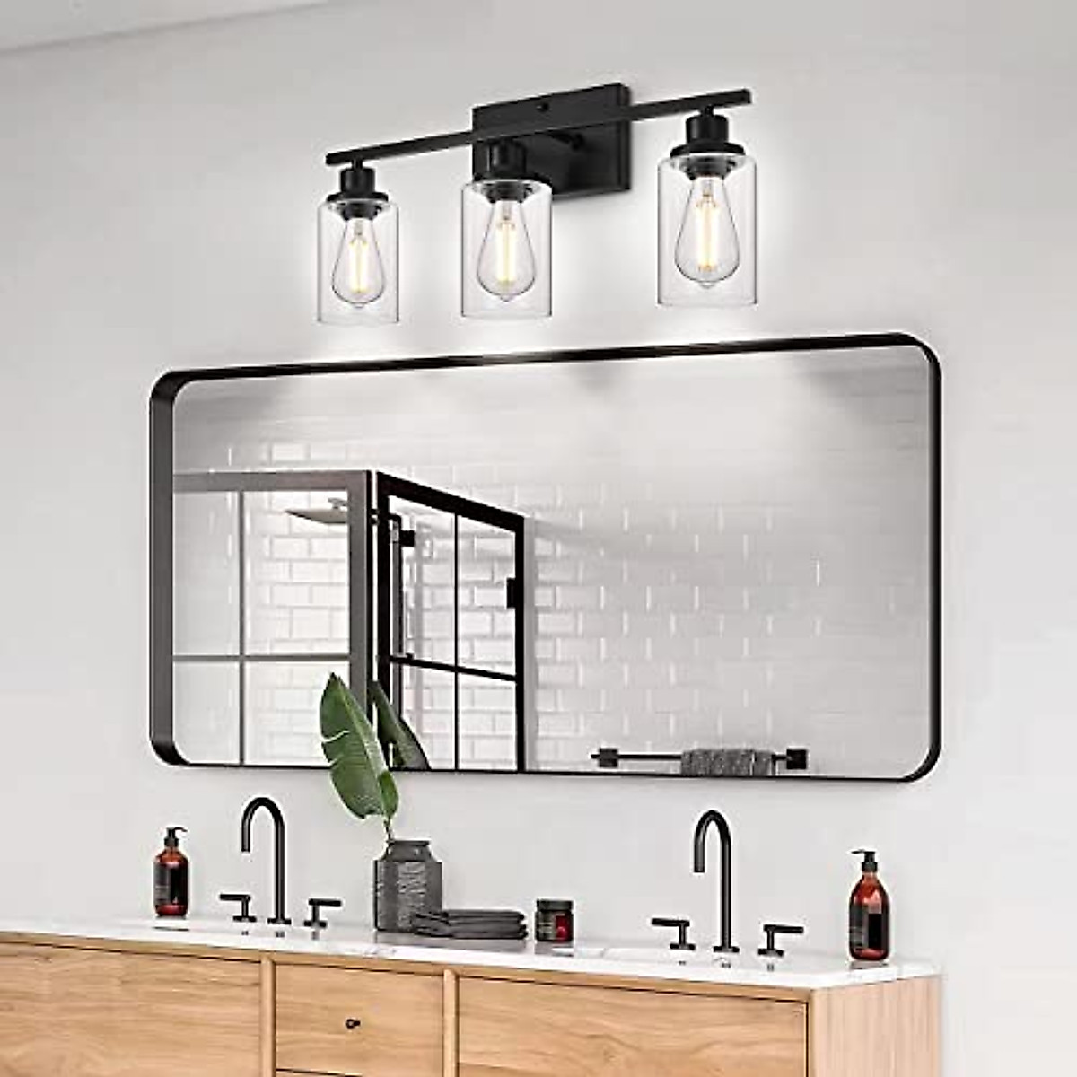 GZBEINI 3 Lights Bathroom Vanity Light Fixture Black Vanity Light Fixtures for Bathroom Above Mirror Modern Wall Sconce Light Fixture,3 Vanity Lights for Bathroom Over Mirror