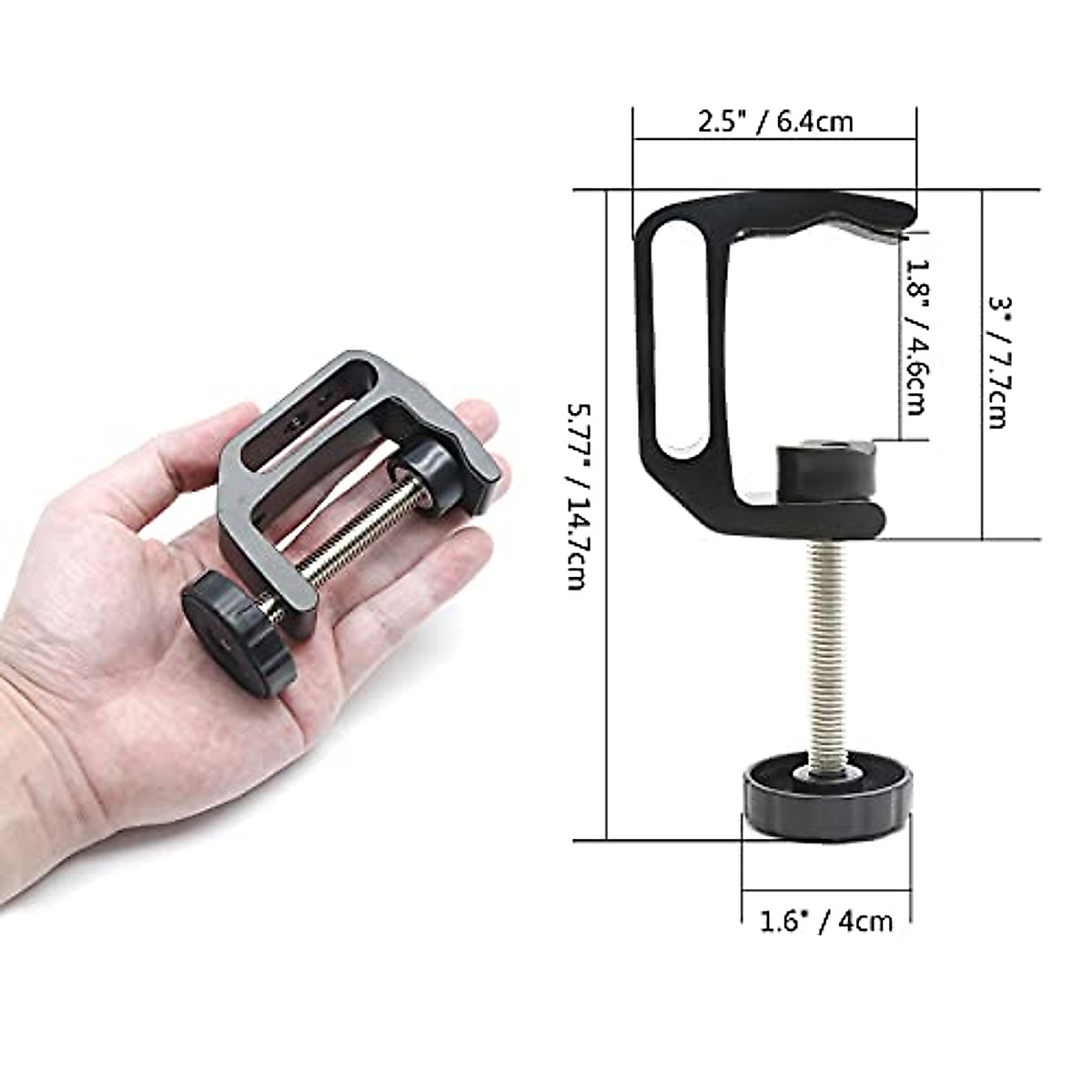 Jersvimc Universal C-Clamp with 1/4" & 3/8" Thread Hole, Aluminum Metal Adjustable Screw C Clamp Bracket for Desktop Desk Table Bench Chair Monitor