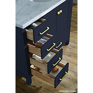 ARIEL Cambridge 43" Inch Single Right Offset Rectangular Sink Solid Wood Midnight Blue Bathroom Vanity Cabinet with 1.5" Inch Edge White Carrara Marble Countertop and Backsplash, No Mirror