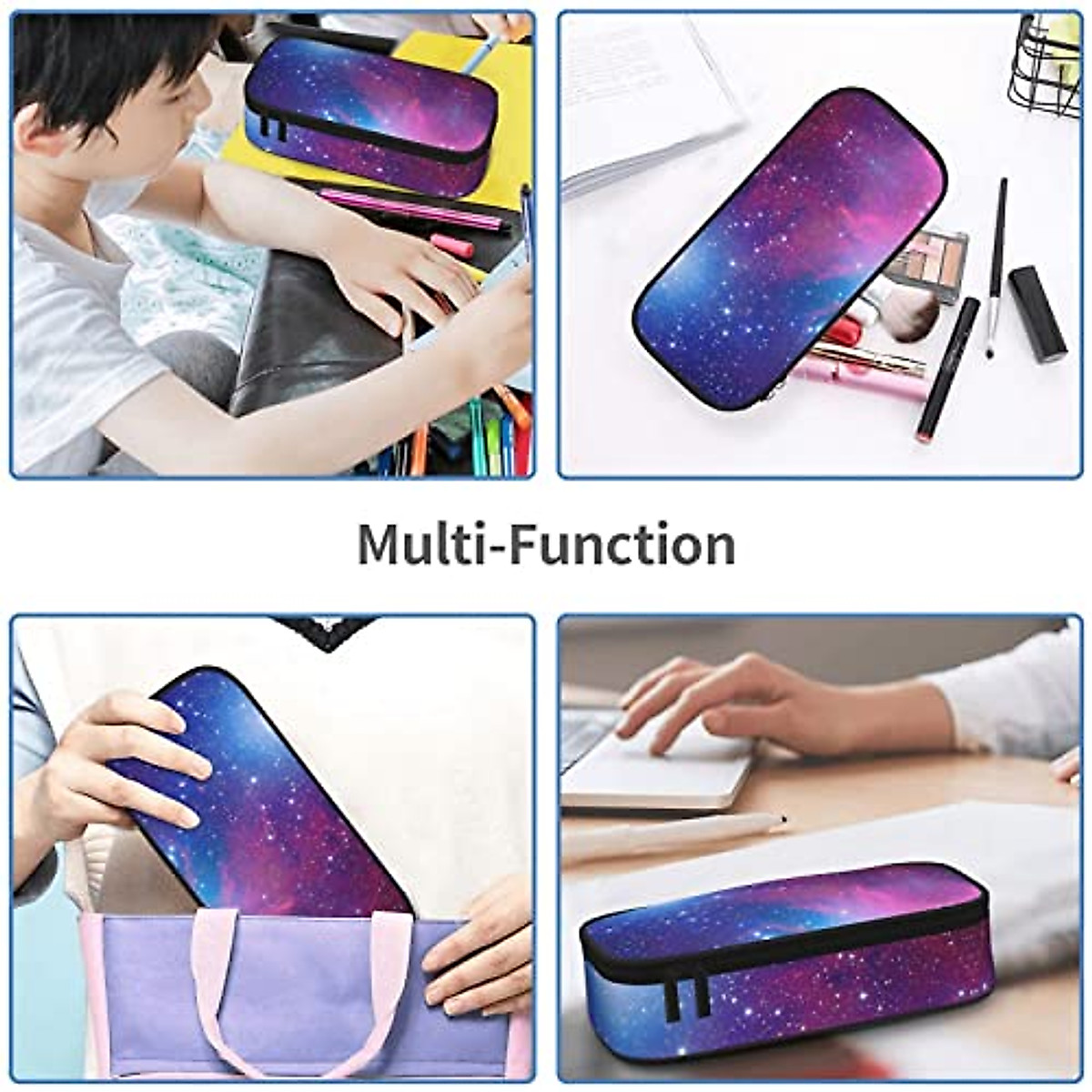 Gocerktr Purple Galaxy Pencil Case Large Capacity Pencil Bag Double Zippers Pen Bag with Compartments Multifunction Makeup Bag for Women