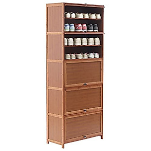 Gdrasuya10 10 Tier Shoe Rack, Tall Bamboo Shoe Storage Cabinet with Doors Freestanding Shoes Storage Shelf Organizer for Entryway Living Room Bedroom, 27.58 x 12.60 x 67.72in