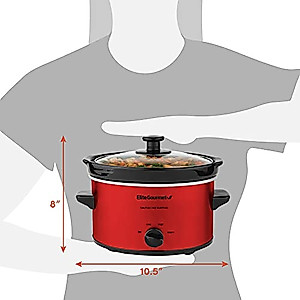 Elite Gourmet MST-275XR# Electric Oval Slow Cooker, Adjustable Temp, Entrees, Sauces, Stews & Dips, Dishwasher Safe Glass Lid & Crock (2 Quart, Red)