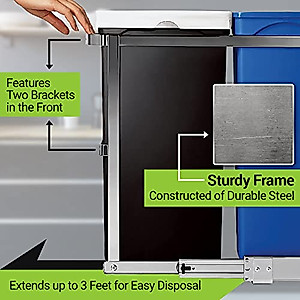 AdirHome 36-Liter Dual-Compartment, Under-Counter Trash Can and Recycling Bin Unit - Metal Sliding Shelf with 2 Garbage Bins for Kitchen & Pantry Under Cabinets Compatible with Hinged or Pull Out Door