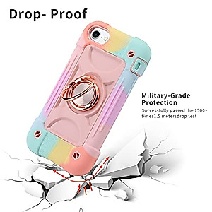 MARKILL Compatible with iPhone Se3/iPhone Se2,iPhone 6/6S Case,iPhone7/iPhone8 Case 4.7 Inch with Ring Stand, Heavy-Duty Military Grade Shockproof Phone Cover. (Rainbow Pink)