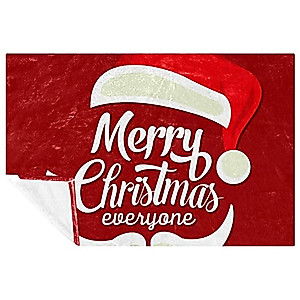 Christmas Santa Claus of Red Hat Moustache Prints Soft Warm Cozy Blanket Throw for Bed Couch Sofa Picnic Camping Beach, 150×100cm