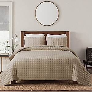 WDCOZY Beige Twin Size Quilt Bedding Sets with Pillow Sham, Tan Cream Lightweight Bedspread Coverlet, Quilted Blanket Thin Comforter Bed Cover, All Season Summer Spring, 2 Pieces, 68x90 inches