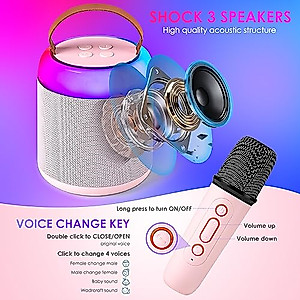Mini Karaoke Machine with 1 Wireless Microphones for Kids Adults, Portable Bluetooth Speaker Toy for Girls and Boys 2 4 5 6 7 8 9 10 12 Year Old Girl Christmas Birthday Gift Home Party Ideas (Pink)