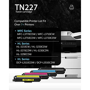 TN227 TN 227 4-Pack Toner Cartridge: Replacement for Brother TN227BK TN227C TN227M TN227Y Toner Use with MFC-L3710CW MFC-L3770CDW MFC-L3730CDW HL-3230CDW Printer Toner (Black Cyan Magenta Yellow)