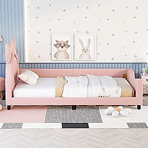 Harper & Bright Designs Twin Size Wood Platform Bed Frame with House-Shaped Headboard for Boys Girls Kids Toddler (Pink)