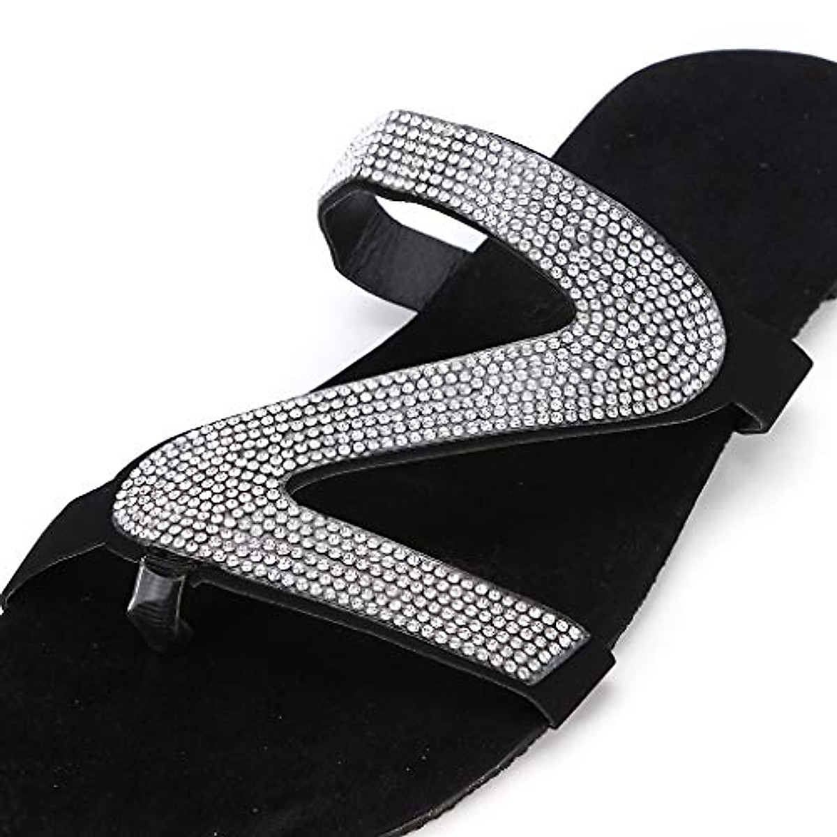 POTO Sandals for Women Casual Summer Rhinestone Glitter Flat Sandals Slide Sandal Roman Shoes Beach Flip Flops Slippers Silver