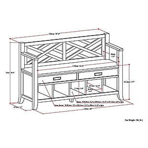 SIMPLIHOME Sea SOLID WOOD 48 inch Wide Entryway Storage Bench with Two Drawers with Metal Drawer Glides and Five Shoe Storage Cubbies, Multifunctional Transitional in Espresso Brown