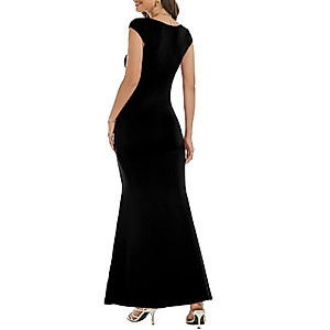Black Dresses for Womens 2025 Summer Sexy Bodycon Maxi Cap Sleeve Tight Lounge Fitted Evening Party Wedding Guest Long Formal Dress S